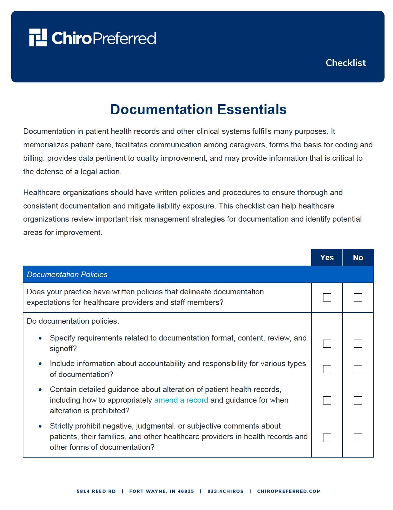 Risk Checklist: Documentation Essentials | ChiroPreferred